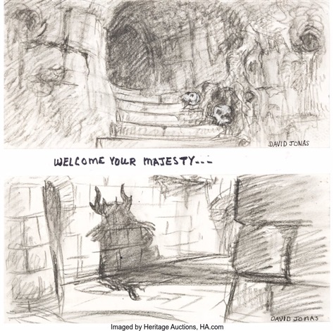 The Black Cauldron Horned Kings Castle Storyboard Drawings by David ...