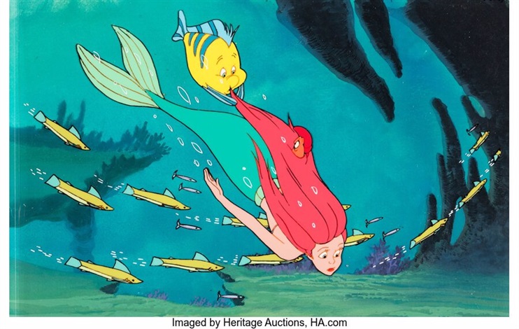 The Little Mermaid TV Series Ariel and Flounder Production Cel and ...