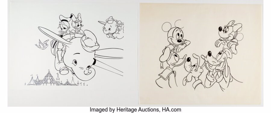 Disney Fab Five Characters Original Promotional Artwork Group of 7 Walt ...