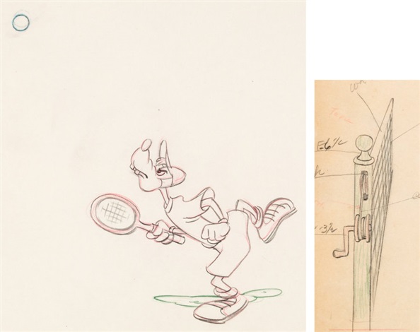 Tennis Racquet Goofy Animation Drawings Matched Set of 2 Walt Disney ...