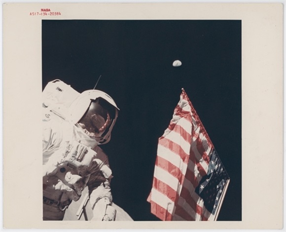 Apollo 17, Harrison Schmitt, the Earth and the US Flag by NASA on artnet