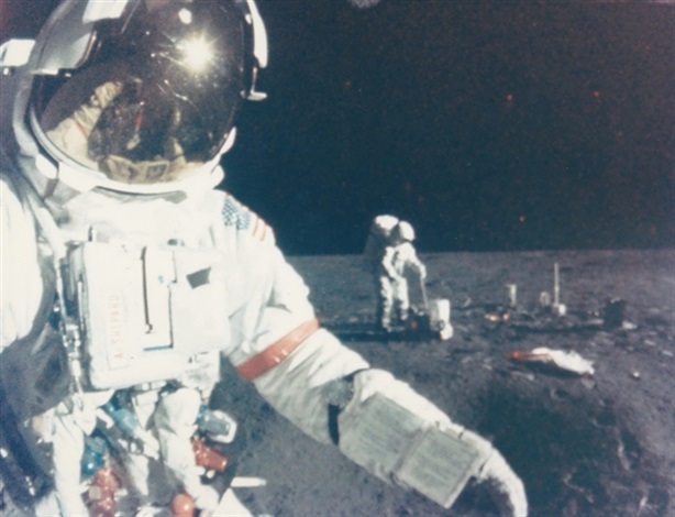 Apollo 14, Alan Shepard walking toward the MET, Ed Mitchel in the ...