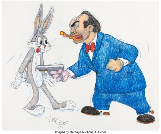 Virgil Ross - Bugs Bunny and Rocky Drawing Warner Brothers, c. 1990s by ...