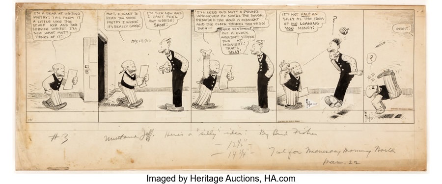 Bud Fisher Mutt and Jeff Daily Comic Strip Original Art dated 5-23-22 H ...