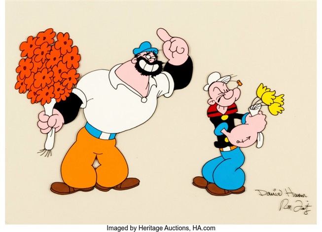 Popeye The Sailor Man Popeye And Bluto Production Cel Animation Art King Features 1980s By King