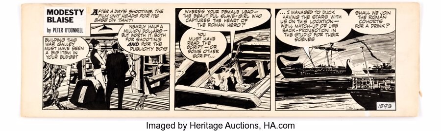 Jim Holdaway Modesty Blaise Daily Comic Strip 1593 Original Art London Times Mirror, c. 1968 by ...