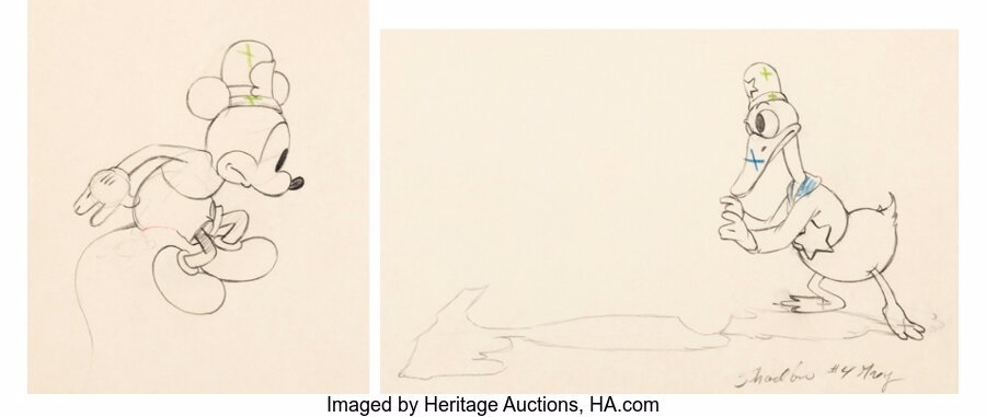 The Dognapper Mickey Mouse and Donald Duck Animation Drawing Group of 2 ...