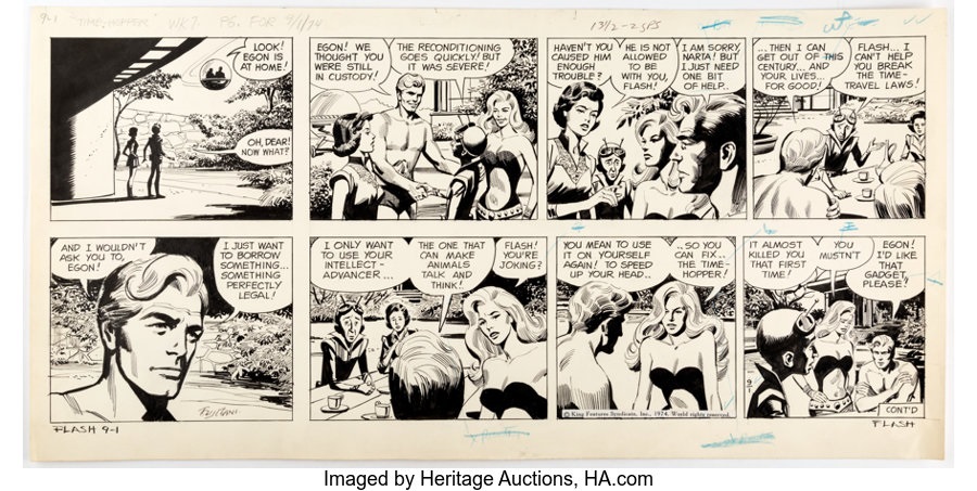 Dan Barry Flash Gordon Sunday Comic Strip Original Art dated 9-1-74 King Features Syndicate ...