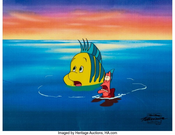 The Little Mermaid TV Series Flounder and Sebastian Production Cel ...