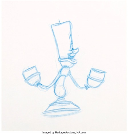 Beauty and the Beast Lumière Animation Drawings Group of 6 Walt Disney ...