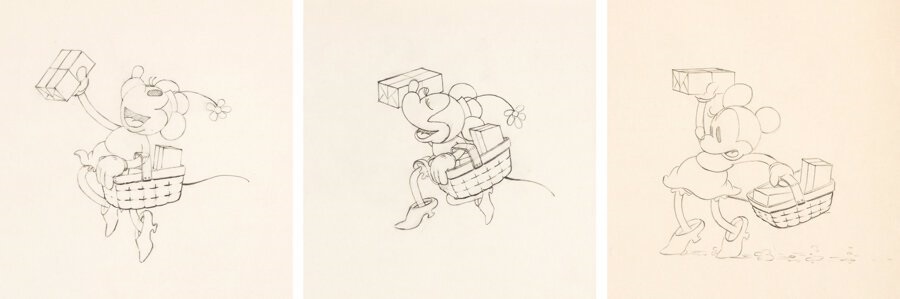 Building a Building Minnie Mouse Animation Drawings Group of 3 Walt ...