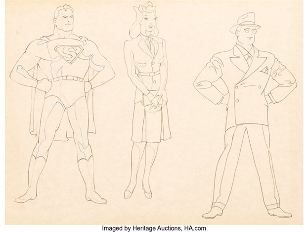 Superman Height Comparison Model Sheet Original Art Max Fleischer, 1941 ...
