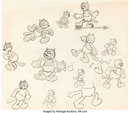 Alice Comedies Julius the Cat Character Study Drawing Walt Disney, c ...