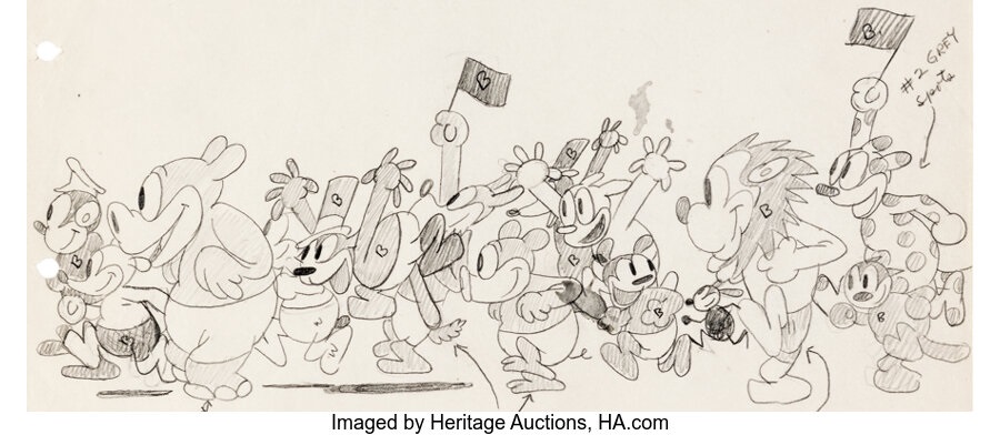 Great Guns Animal Crowd Animation Drawing Walt Disney, 1927. by Walt ...