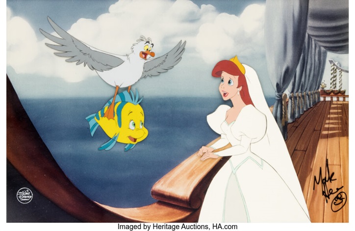 The Little Mermaid Ariel, Scuttle, and Flounder Production Cel Signed ...
