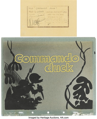 Commando Duck RARE Title Card, Camera Instructions Signed Walt by Walt Disney, and Donald Duck ...