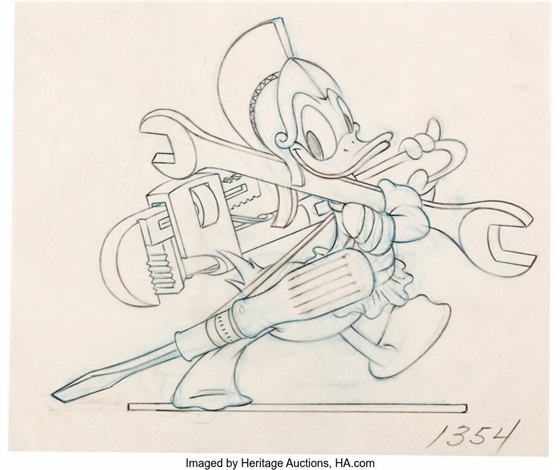 Donald Duck Disney WWII Insignia Preliminary Drawing for USS Patroclus ...