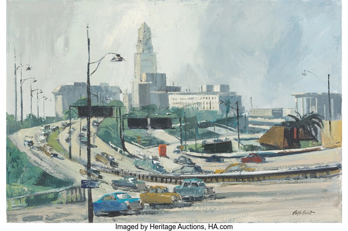 L.A. Freeway Original Acrylic on Canvas Painting by Ralph Hulett c ...
