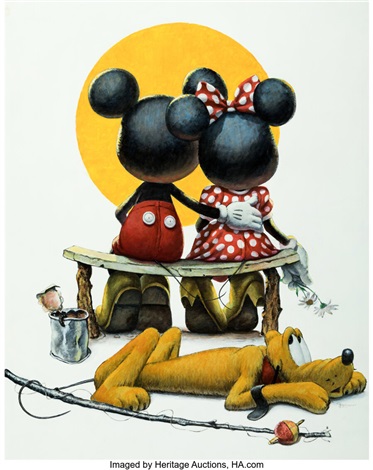 Puppy Love Mickey, Minnie, and Pluto Original Acrylic on Canvas ...