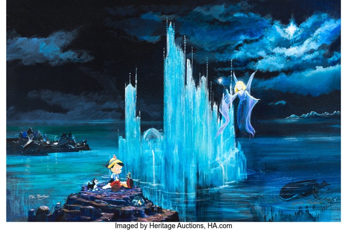 Pinocchio Blue Castle Original Oil on 24 x 36 Canvas by Peter and ...