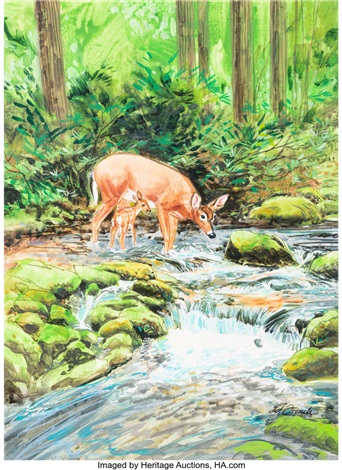 Walt Disney World - Bambi and Mother Original Painting for the Disney ...