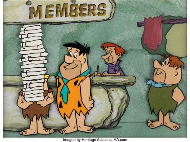 The Flintstones Cave Scout Jamboree Fred and Barney Production Cel with ...
