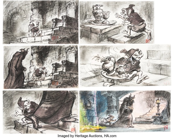 The Black Cauldron Horned King and Creeper Storyboard Group of 6 Walt ...