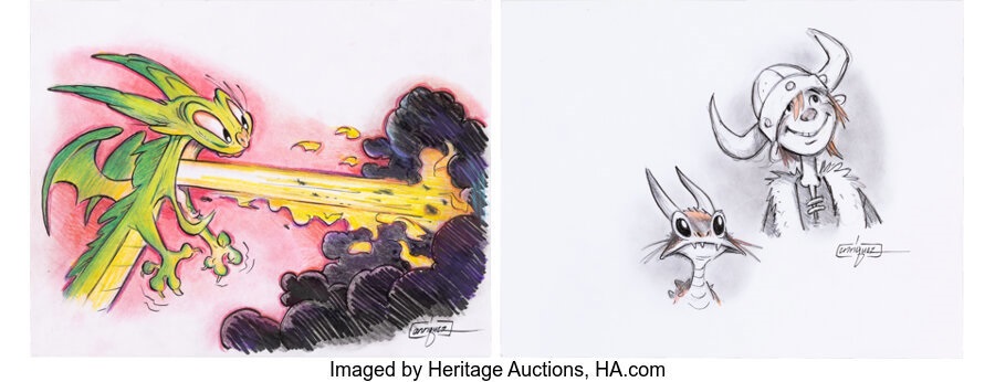 How to Train Your Dragon Early Character Development Art Group of 4 by ...