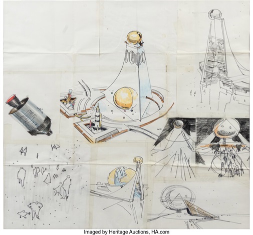 EPCOT - Original Concept Art for Unbuilt Space Pavilion Walt Disney, c ...