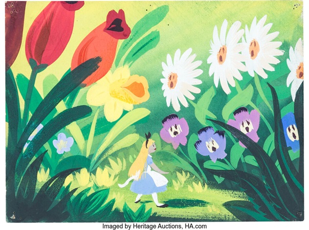 Mary Blair Alice In Wonderland Alice And Flowers Conceptcolor Key