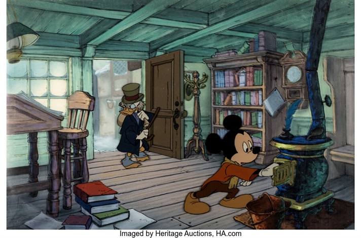 Mickeys Christmas Carol Scrooge McDuck and Mickey Mouse Production Cel with Key Master ...