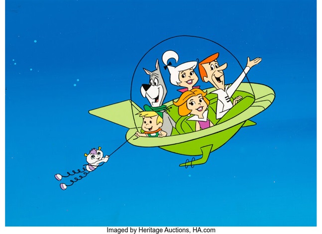 The Jetsons Full Main Cast Publicity Cel with Master Background Hanna-Barbera, c. 1985 by Hanna ...