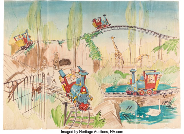 Disneyland - Casey Jr. Ride Hand-Colored Concept Brownline Print by ...