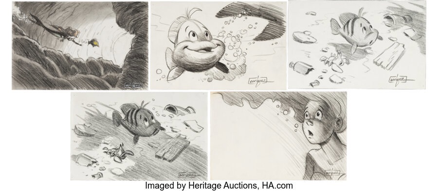 The Little Mermaid Ariel, Sebastian, and Flounder Original Storyboard ...