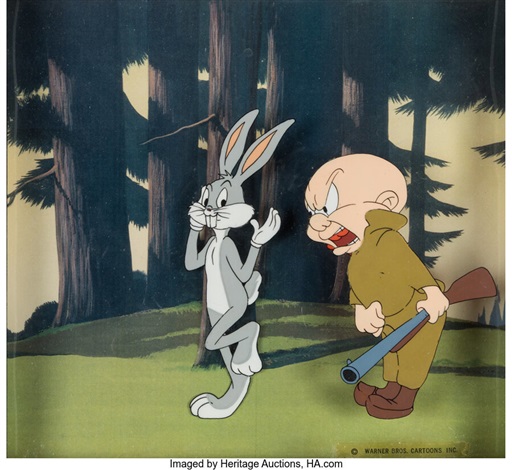 Rabbit Fire Elmer Fudd Production Cel With Bugs Bunny Production Cel