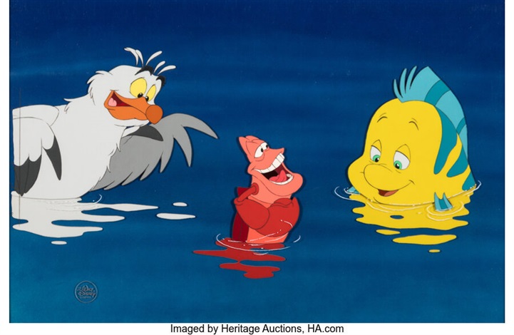 The Little Mermaid Sebastian, Flounder, and Skuttle Production Cel Walt ...