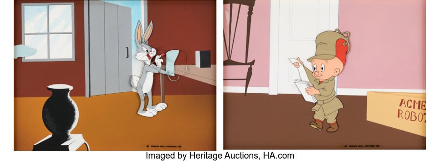 Robot Rabbit Bugs Bunny and Elmer Fudd Production Cels with Custom ...