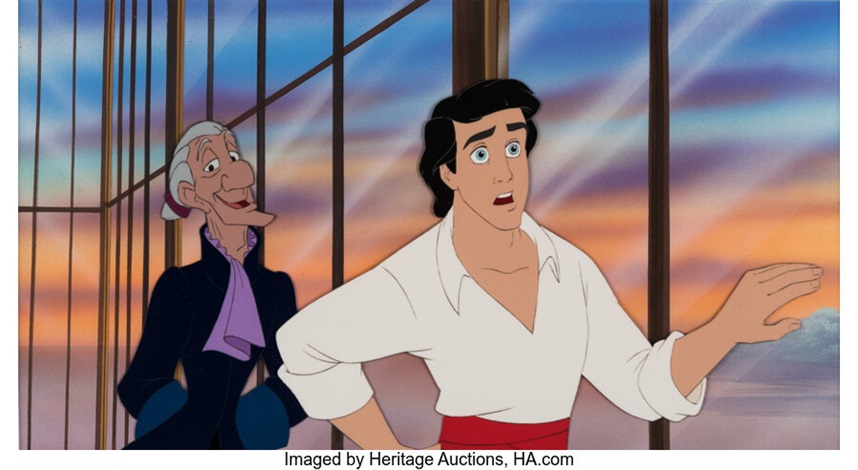 The Little Mermaid Prince Eric and Grimsby Production Cel with Key ...