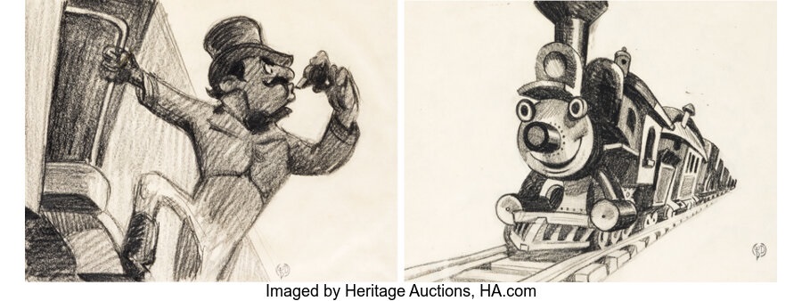 Dumbo Pair of Original Storyboards From the Casey Loading Sequence ...