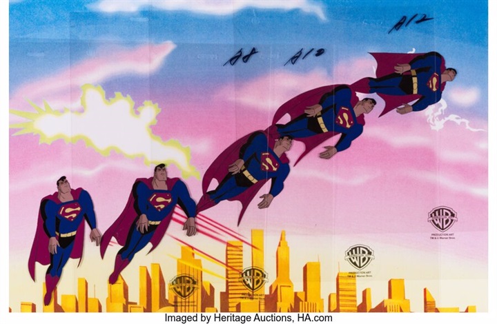 Superman The Animated Series Production Cels and Drawings Sequence of 5 ...