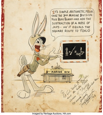 Bugs Bunny 3rd Marine Corp. Division Drawing Signed by Leon Schlesinger ...