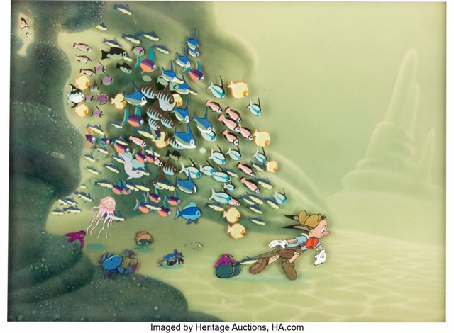 Pinocchio Pinocchio and Fish Color Model Cel with Custom Background ...