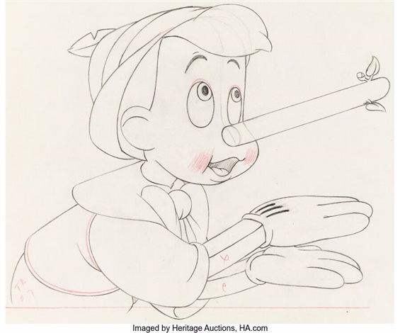Pinocchio Telling a Lie Animation Drawing Walt Disney, 1940 by Walt ...