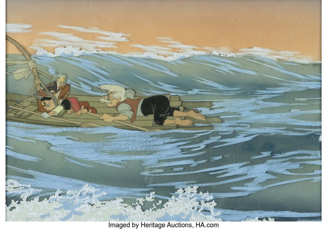 Pinocchio Geppetto, Figaro, Cleo, and Pinocchio Production Cel ...