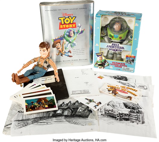 Toy Story Assortment of Books, Toys, Ephemera, Concept Art, Display ...