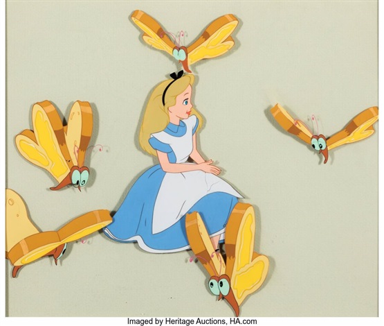 Alice in Wonderland Alice and Bread-and-Butterflies Production Cel Walt ...