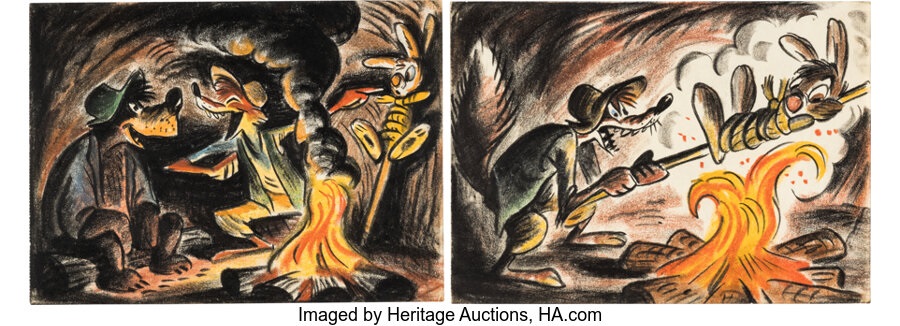 Song of the South Brer Rabbit, Brer Fox, and Brer Bear Pastel Storyboard Drawings Original Art ...