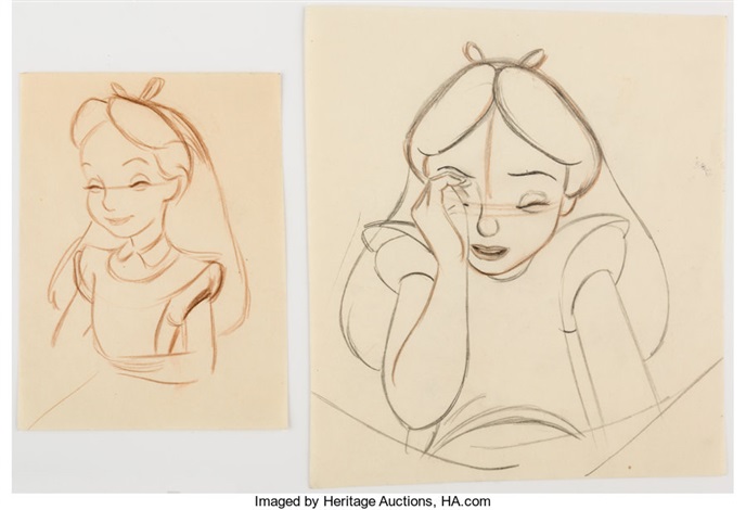 Alice in Wonderland Concept Drawings Group of 2 Walt Disney, 1951 ...