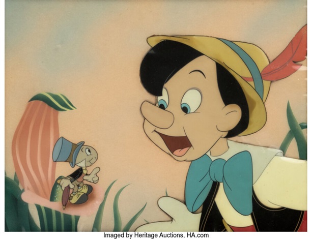 Pinocchio Pinocchio and Jiminy Cricket Production Cel Courvoisier Setup ...