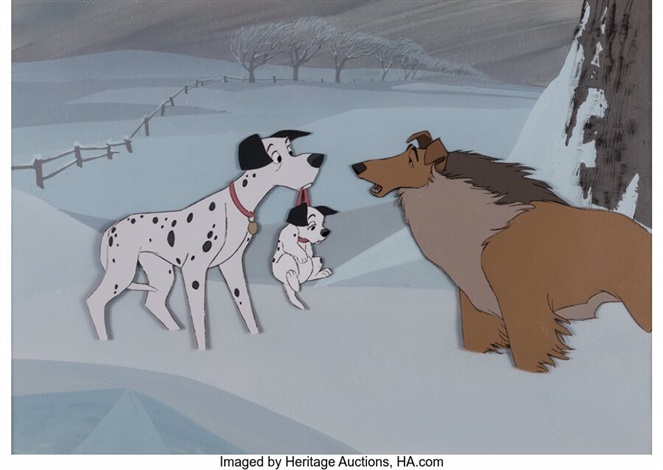 101 Dalmatians Pongo and Lucky Production Cel and Key Master Background ...
